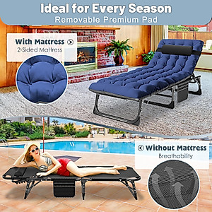 Slsy Sleeping Cots for Adults, 5-Position Folding Chaise Lounge Chairs Outdoor, Portable Folding Bed Cot Lounge Chair for Beach Lawn Camping Pool Sun Tanning