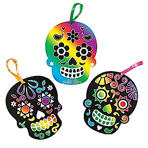 Baker Ross AG995 Day of The Dead Scratch Art Ornaments - Pack of 6, Perfect for Children to Design and Decorate, Ideal for Home Activities, Craft Group Tasks and School Work