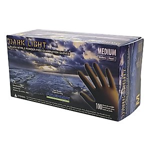 Adenna DLG675 Dark Light 9 mil Nitrile Powder Free Exam Gloves (Black, Medium) Box of 100