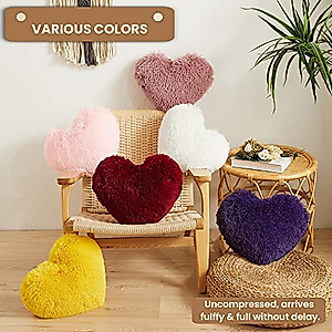 MEGO Fluffy Heart Pillow, Faux Fur Decorative Throw Pillow, Plush Shaggy Heart Shaped Pillow w Insert&Cover, Cute Furry Throw Pillows for Couch Bed Sofa Kid Girls Women Valentine's Day Gift Aqua Green