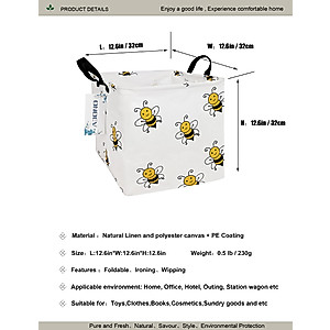 ONOEV Square Folding Laundry Basket, Canvas Basket,Nersury Hamper,Suitable for Children,Office,Bedroom,Clothes,Toys Storage（Bee