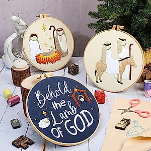 Tigeen 5 Sets Embroidery Starter Kit for Beginners Adults Kids Cross Stitch Embroidery Kit for Christian Christmas with Instructions Embroidery Hoops Needles Colored Threads Needle Threader (Jesus)