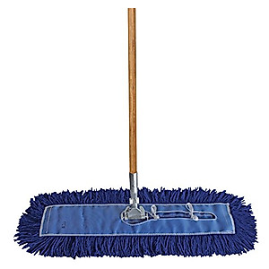 ProGrade Dry Mop Kit with Industrial-Quality Twisted Closed Loop Mop Head - Heavy-Duty Steel Frame, Wood Handle - Blue 48 Inch