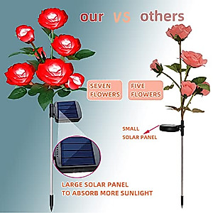 Calyla Outdoor Solar Lights Garden Stake Lights 7 Rose Flowers Path Solar Garden Lights Decorative Lights for Patio Yard Pathway Landscape Lighting (Red)