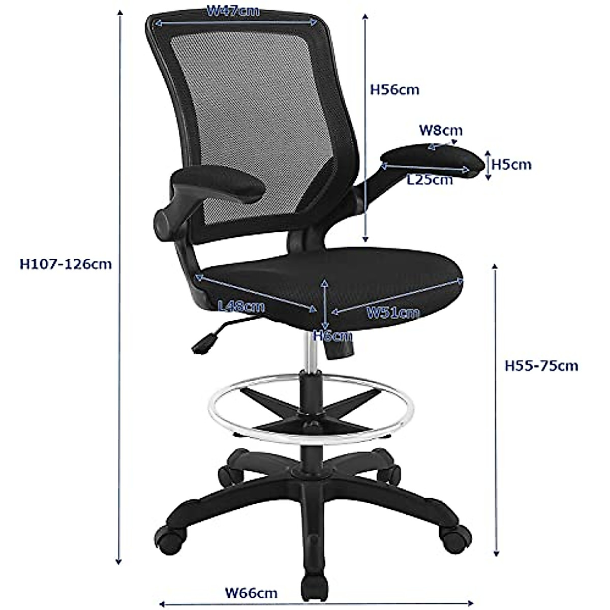 Modway Veer Reception Desk Flip-Up Arm Drafting Chair in Black