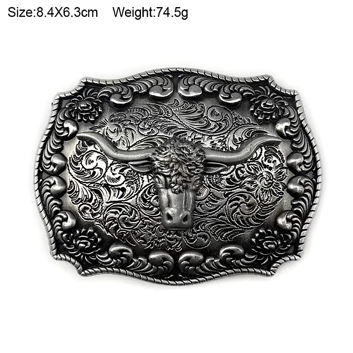 MULBA Vintage Style Alloy Belt Buckle American Cowboy Fashion Western 3D Engraved Cow Bull Head Belt Buckles (silver)