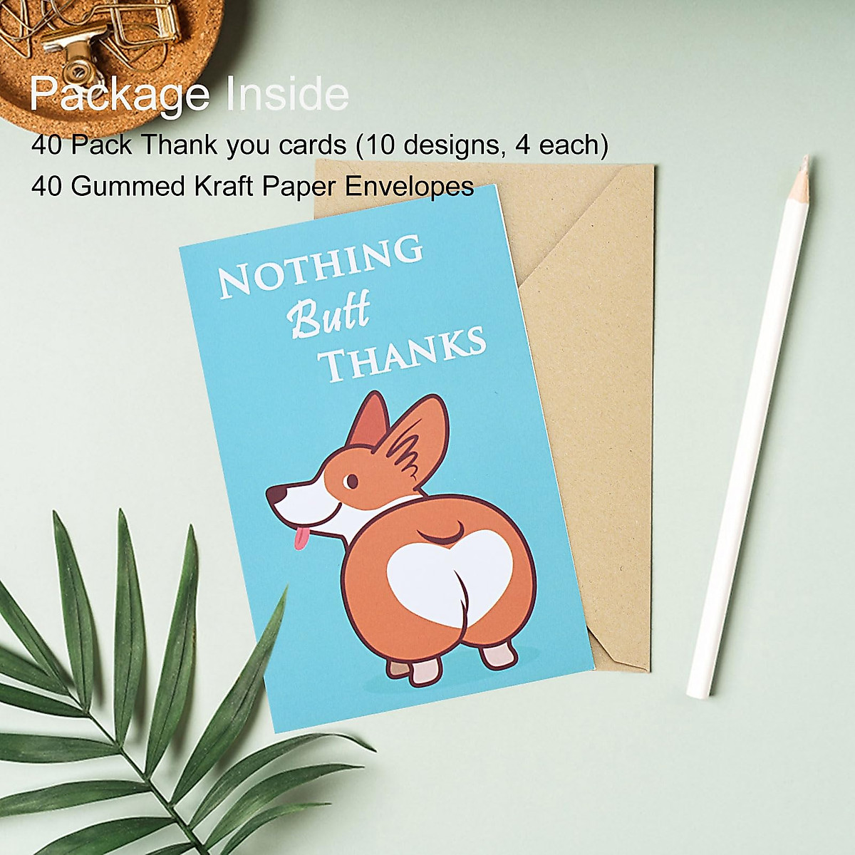 Funny Thank You Cards with Envelopes 40 Pack - 10 Funny Design Blank cards for Teachers Friends Business Coworker, Wedding, Birthday, Baby Shower, Business