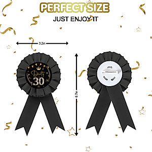 Black 30th Birthday Tinplate Badge Pin, Black Rosette 30th Birthday Button for Women, Golden Crown 30th Birthday Award Badge Pin, Cheers To Thirty Years Old Birthday Party Decorations