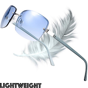 The Fresh Minimalist Semi-rimless Rectangular Sunglasses for Men Women - Exquisite Packaging (605b-Siver (Light Blue Temple), Gradient Blue)