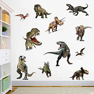 Dinosaur Wall Stickers for Boys Room, Peel & Stick Removable Wall Art Sticker Decals for Kids Bedroom Nursery Playroom Living Room Decoration