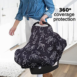 Nursing Cover Carseat Canopy, Rquite Car Seat Covers for Babies Mom Breastfeeding Scarf Infant Multi-Use Cover Ups for Baby Stroller & Shopping Cart & Feeding High Chair -Large Size for Girl Boy
