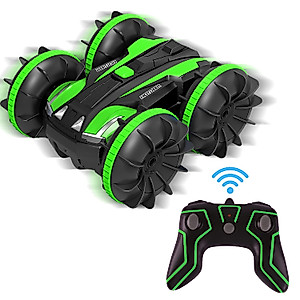 ShuQiaoSi Amphibious RC Car Remote Control Boat for Kids,Water Land Beach Car 2.4 GHz 4WD RC Stunt Truck Toys for 6-12 Year Boys Girls Christmas Birthday Gifts