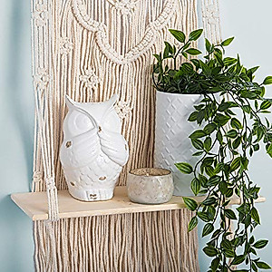 KALTEK Macrame Shelf with Flower Design | Boho Style with Floating Wood Shelf | Beautiful Handmade Macrame Shelf for Hanging Plants and Decor | Boho Wall Decor with Macrame Rope Shelving
