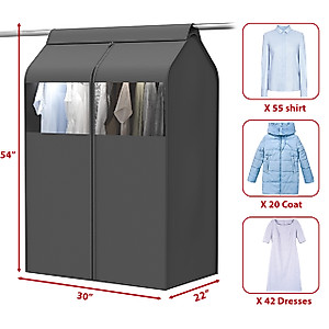 SimpleHouseware Garment Covers for Clothes Rack/Closet/Hanging Clothes, Enclosed Clear Window, Dark Grey