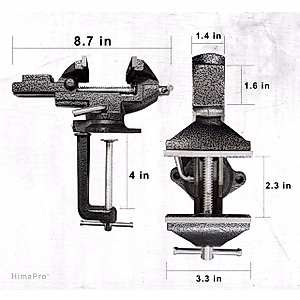 HimaPro Dual Purpose Bench Vise | Table Vise Clamp-On with Quick Adjustment Universal Rotate 360° - 3.3Inch Metallic Black - Portable Vise for Woodworking, Metal Stamping, and DIY Jobs
