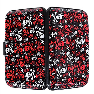 VICHLINE Credit Card Holder, Slim Aluminum Card Wallet RFID Blocking Mini Metal Hard Card Case for Women Men (Skull)