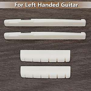 For a Left Handed Guitar - 2 Sets 4pcs 6 String Acoustic Guitar Bone Bridge Saddle and Nut Made of Real Bone by Blisstime