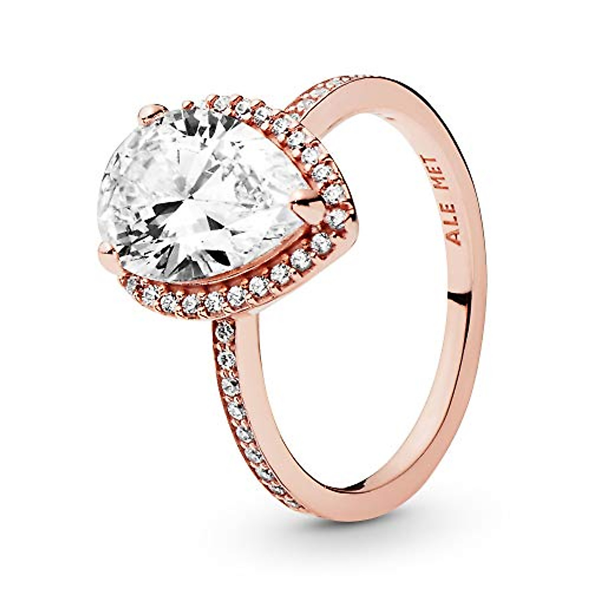 Pandora Sparkling Teardrop Halo Ring - Rose Gold Ring for Women - Layering or Stackable Ring - Gift for Her - 14k Rose Gold-Plated Rose - Size 7.5
