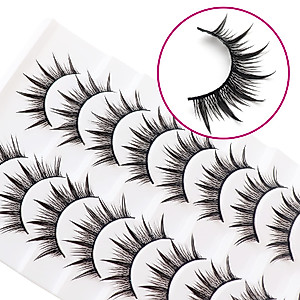 Losha Lashes Spiky False Eyelashes 16mm Wispy Manga Lashes Natural Wet Look 10 Pairs Reusable Fake Eye Lashes Pack (01)