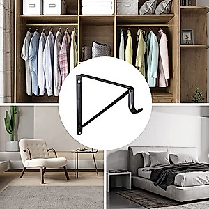 HOME MASTER HARDWARE Heavy Duty Closet Shelf & Rod Brackets, Wall Mounted Closet Shelves Bracket with Rod Shelving Support, Black with Screws 4-Pack