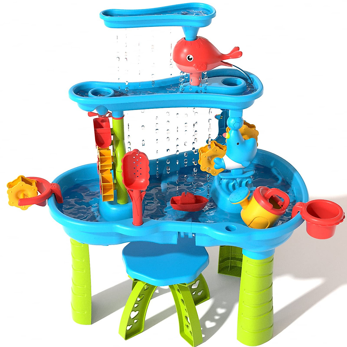 Doloowee Sand and Water Table Toy for Kids, 3 Tier Showers Pond Table, Kids Play Activity Summer Outdoor on Beach Backyard Toddlers 1-3 Age 3-5 Up