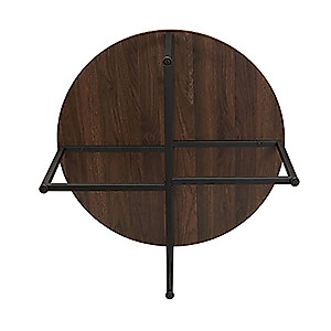 Household Essentials Jamestown Round Coffee Table Mid Century Walnut Wood Grain and Black Metal