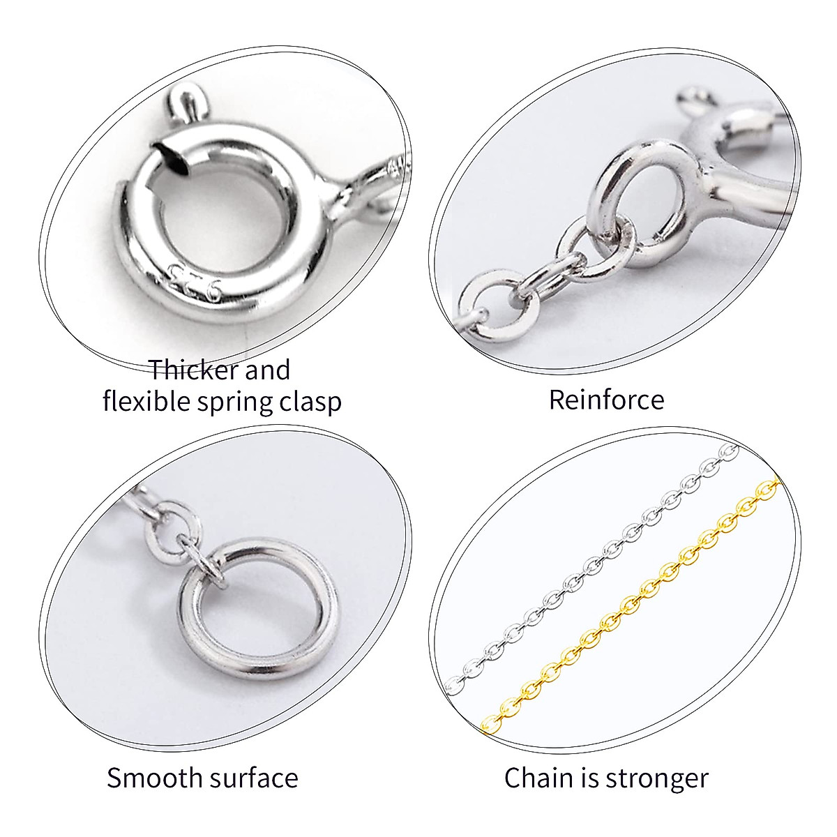 ADMITRY 925 Sterling Silver Necklace Extender,Durable Chain Extenders,Necklace Bracelet Anklet Jewelry Extension for Women (1 2 3 Inch)