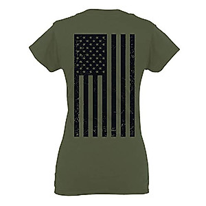 Vintage American Flag United States of America Military Army Marine us Navy USA for Women V Neck Fitted T Shirt (Olive Large)