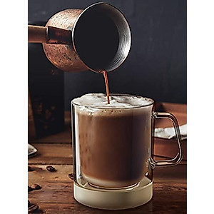 Zovoko Double Wall Insulated Glass Coffee Mugs (Large - 16 oz - Set of 2) - Removable Non-Slip Silicone Coaster - Microwave/Dishwasher Safe - 100% Borosilicate Glass