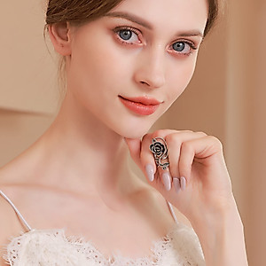 OAYAO Flower Sterling Silver Rings For Women Adjustable Handmade Long Finger Rings (With Gift Box) Gifts For Women