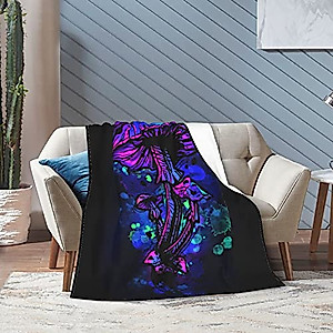 WDFS Psychedelic Mushrooms Flannel Fleece Throw Blankets Super Soft Cozy Warm Plush Bedding for Adults Kids Lightweight Blankets for Couch,Sofa,Bed 50''x40'', Black19