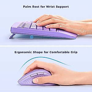 PEIOUS Wireless Keyboard and Mouse - Ergonomic Keyboard and Mouse Combo Full Size Keyboard Cordless with Palm Wrist Rest Ergonomic Mouse Wireless for Windows Computers Laptops - Light Purple