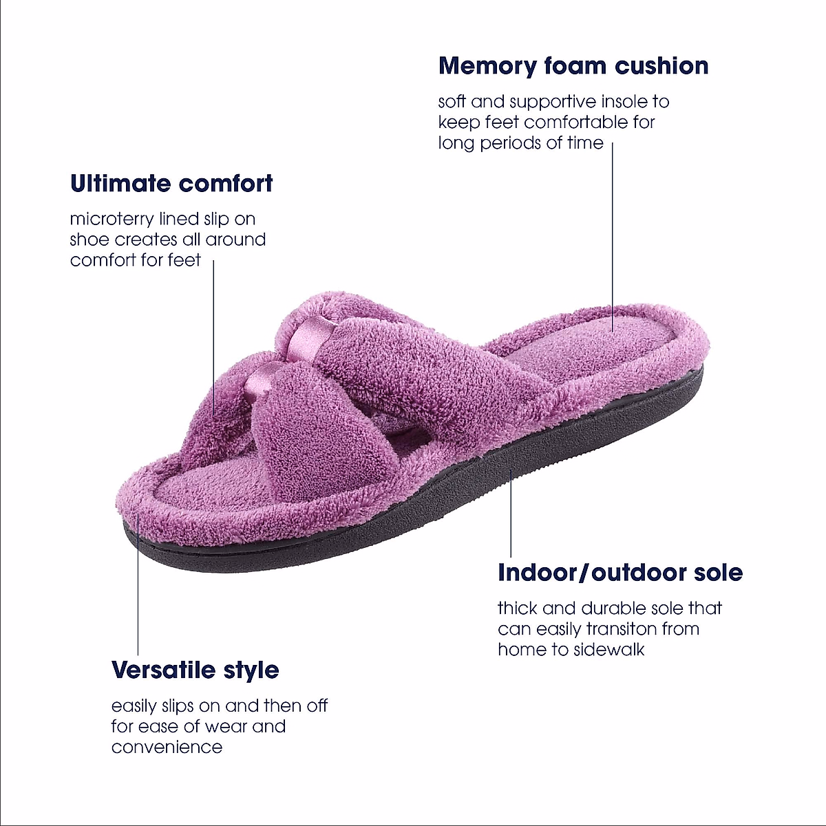 isotoner Women's Microterry Satin X-Slide, Ultraviolet, 8-9