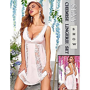 Avidlove Babydoll Lingerie for Women Sexy Long Nightgowns Sheer Bridal Nighty White, XL