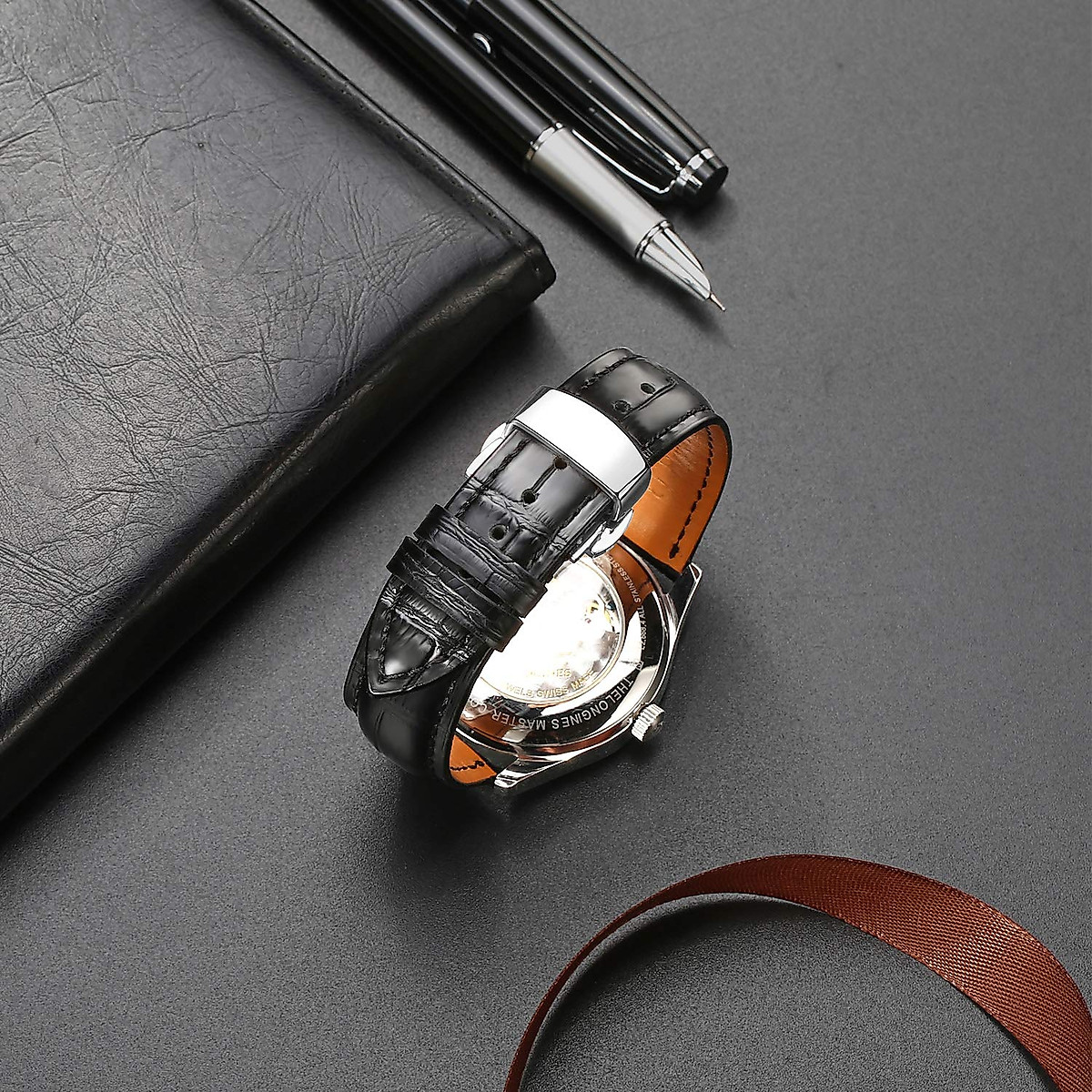 Moran Genuine Leather Replacement Watch Band Deployment Buckle 18mm 19mm 20mm 21mm 22mm 23mm 24mm Calfskin Watch Strap for Men's and Women's