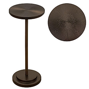 COVLON Drink Table, Carved Table Top Martini Table, Small Side Table, Weighted Base Pedestal Table for Living Room, Bedroom, Bathroom, Brown