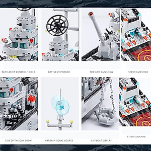 Ulanlan Navy Destroyer Building Block Set, Warship Building kit 6 in 1 Military Battleship Building Set Toy Gift for Boys Aged 8 +, Adult Gift 1560 Pieces