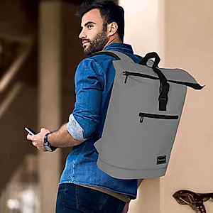 ROTOT Roll Top Travel Backpack, 22L High Volume Laptop Bag Carry on Accessories Essentials (Gray)