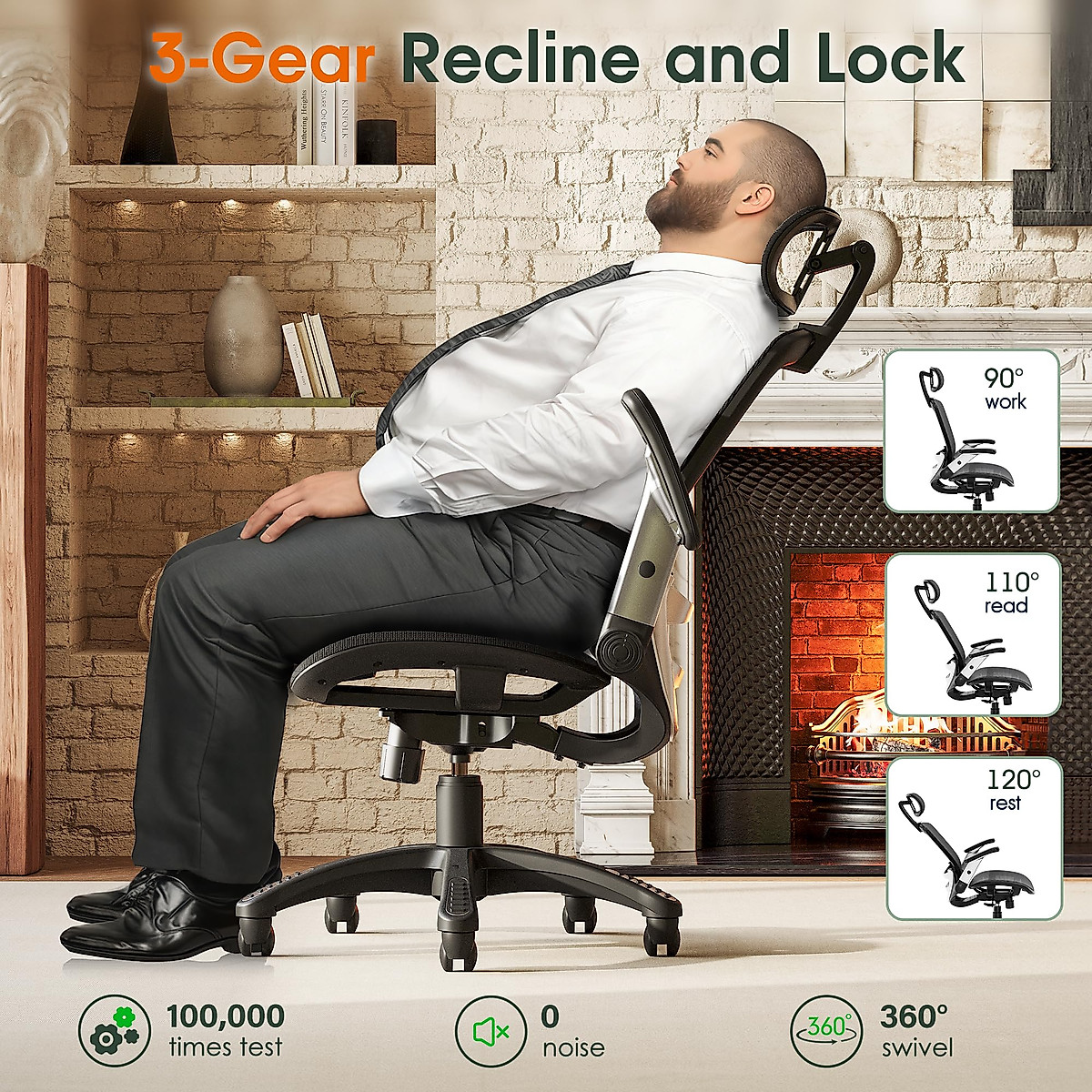 GABRYLLY Ergonomic Mesh Office Chair, High Back Desk Chair - Adjustable Headrest with Flip-Up Arms, Tilt Function, Lumbar Support and PU Wheels, Swivel Computer Task Chair