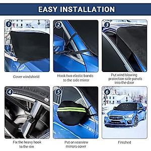 Car Windshield Cover for Ice and Snow, Windshield Frost Cover Ice Removal Wiper Protector, Enhanced 600D Oxford Fabric Windshield Snow Cover, Winter Car Accessories for Most Cars Trucks Vans SUVs