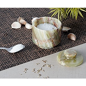 MARBLOUS KRAFTS stylish marble sugar dispenser 3.5 oz salt cellar, salt container and marble décor 3" X 3" Kitchen décor and Salt Pepper Bowls salt dispenser (Green Onyx)