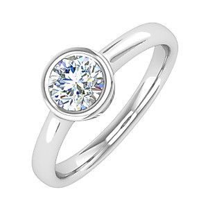FINEROCK 1/2 Carat Bezel Set Diamond Solitaire Engagement Ring in 14K White Gold (Ring Size 7.5) - IGI Certified