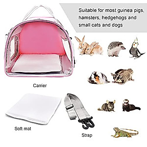 Small Animal Carrier Bag, Upgraded Portable Guinea Pig Carriers, Transparent Hamster Carrying Case, Reptile Rat Rabbit Bearded Dragon Hedgehog Carrier Bag for Travel, Hiking, Walking, Outdoor (Pink)