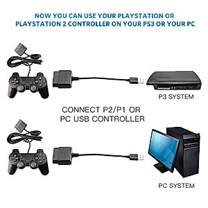 Xahpower 2 Pack PS2 Controller to USB Adapter Converter Cable, Compatible with Sony PS1/PS2 Controller Gamepad to PS3/PC Controller