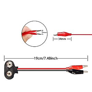 PNGKNYOCN 9V Battery Snap to Alligator Clips Cable,5 Pack Dual Alligator Clips to 9V Battery Snap Connector Cables（15cm）