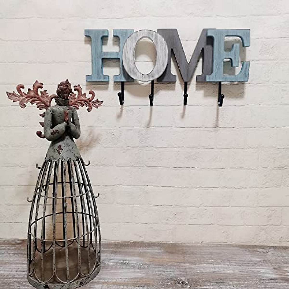 Morning View Wooden Home Sign Decor Aqua Hanging Block Letters Sign with Hook Rustic Decorative Wooden Letters for Wall Decor Cutout Letters Wooden Word Signs Home Signs (Home)