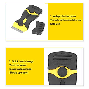 Razor Blade Scraper 2Pcs Multi Purpose Cleaning Razor Scraper 2 in 1 Razor Scraper Tool Glass Scraper for Windows Decals Tint(Black+Yellow)