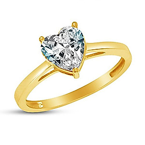 Size - 4.5 - Solid 14k Yellow Gold Heart Cut One Solitaire Wedding Engagement Ring CZ Cubic Zirconia 1.50ct.