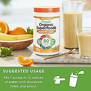 Greens Powder + Superfoods Immune Support, Orgain Organic Immunity Up! Powder, Orange Tangerine - Vitamin D, Vitamin C, Zinc, Apple Cider Vinegar, Probiotics, Ashwagandha & Reishi Mushrooms - 0.62lb