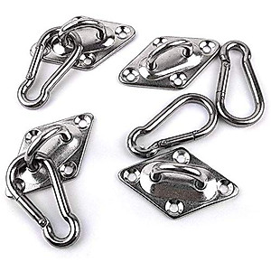 5 Pack M5 Stainless Steel Pad Eye Plate Hook and 5 Pack M5 Snap Hook , Ceiling Hook Ring Hooks Marine Hardware Staple Hook Loop with Screws